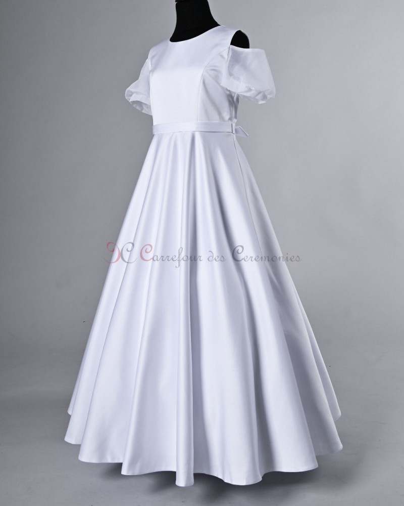 Robe communion fille longue tout en blanc raffiné