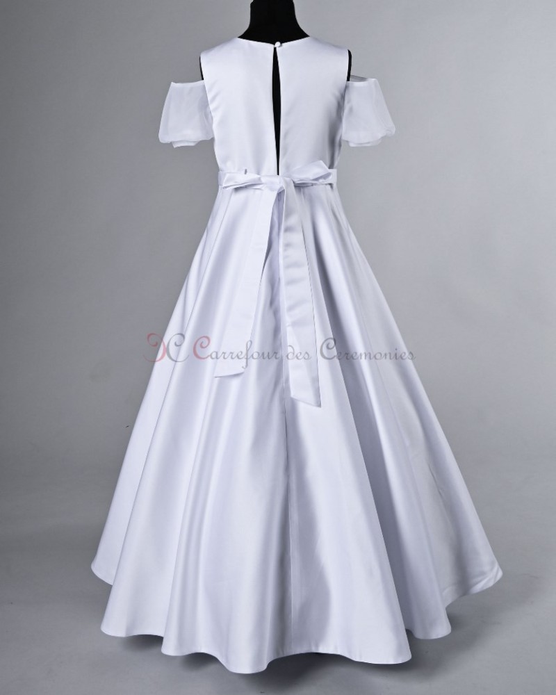 Robe communion fille longue tout en blanc raffiné