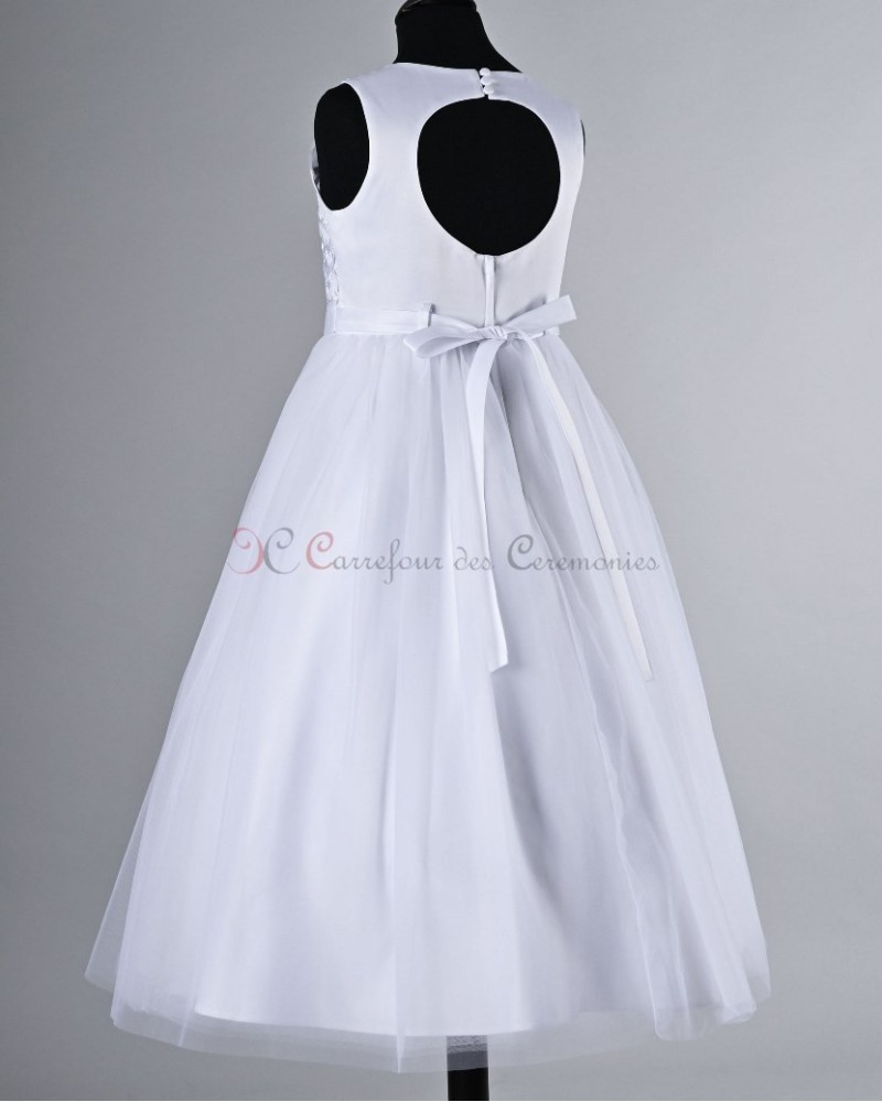 Robe communion Clémence : Bustier floral et élégant dos nu