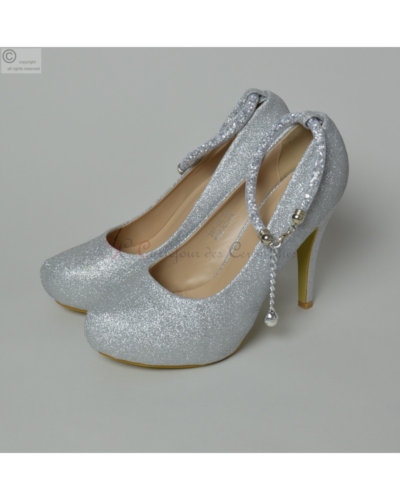 Chaussure Soirée Lena Grise Pailletée - Talon 11 cm