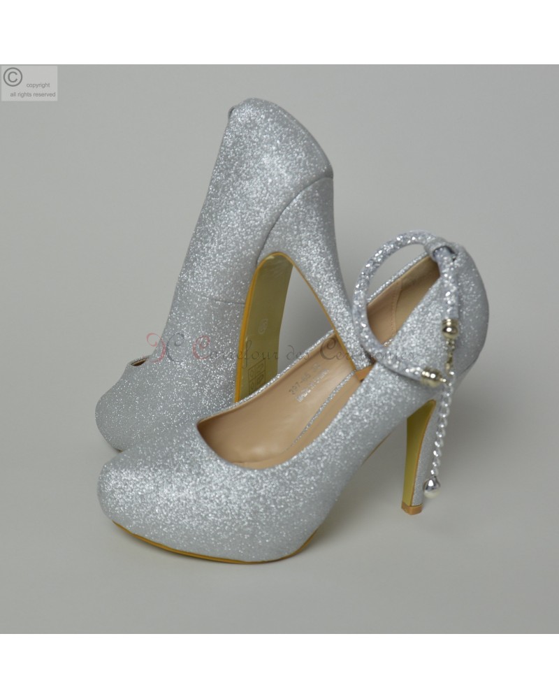 Chaussure Soirée Lena Grise Pailletée - Talon 11 cm