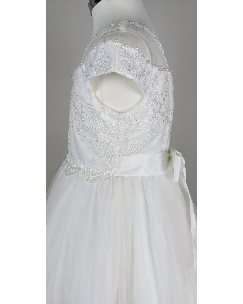 Robe Communion Écru : Motifs Floraux, Effet Princesse