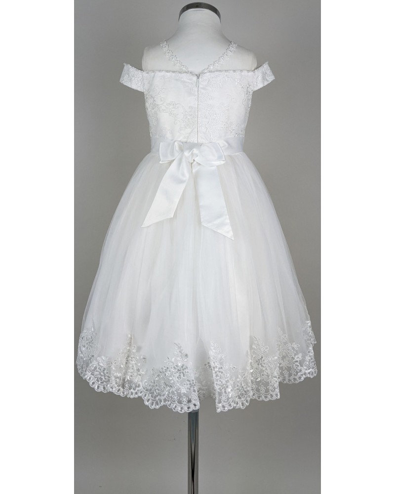 Robe Communion Écru : Motifs Floraux, Effet Princesse