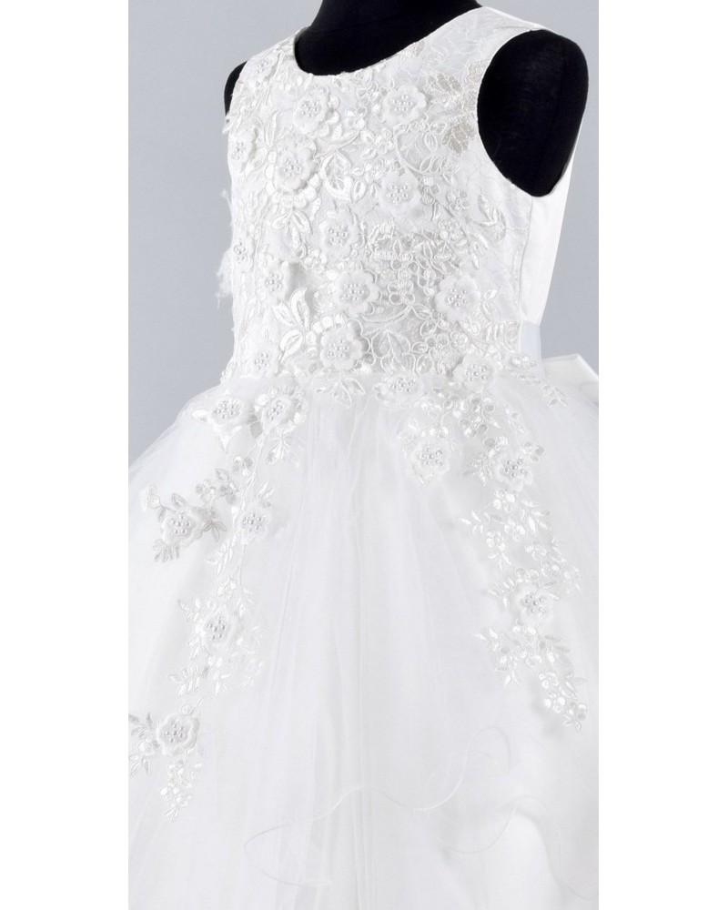 Robe de Communion Luxe pour Enfant en Écru - Élégance Florale