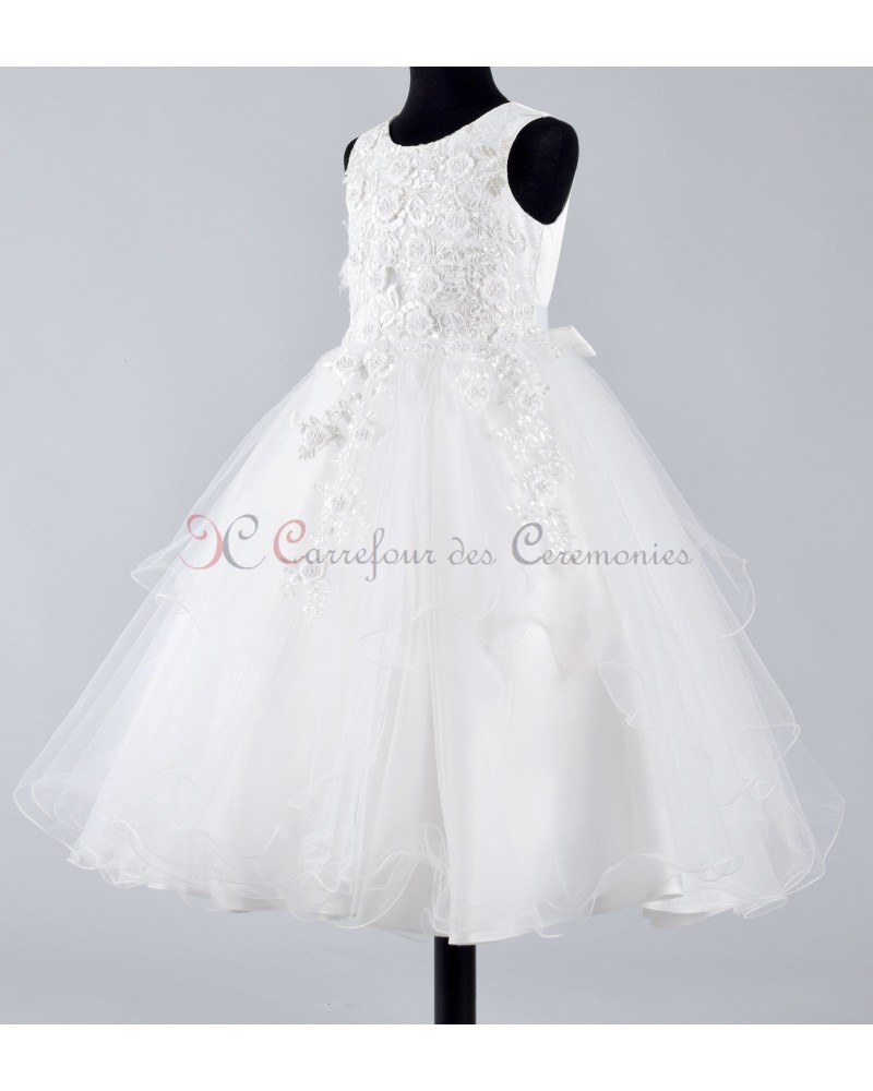 Robe de Communion Luxe pour Enfant en Écru - Élégance Florale