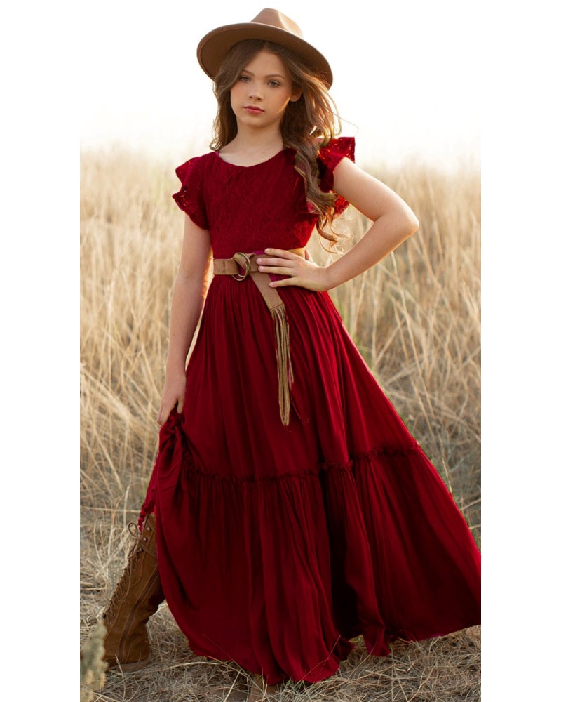 Robe style bohème couleur bordeaux pour fille