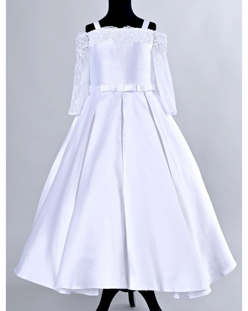 Robe communion manches dentelle - épaule dénudées - blanche