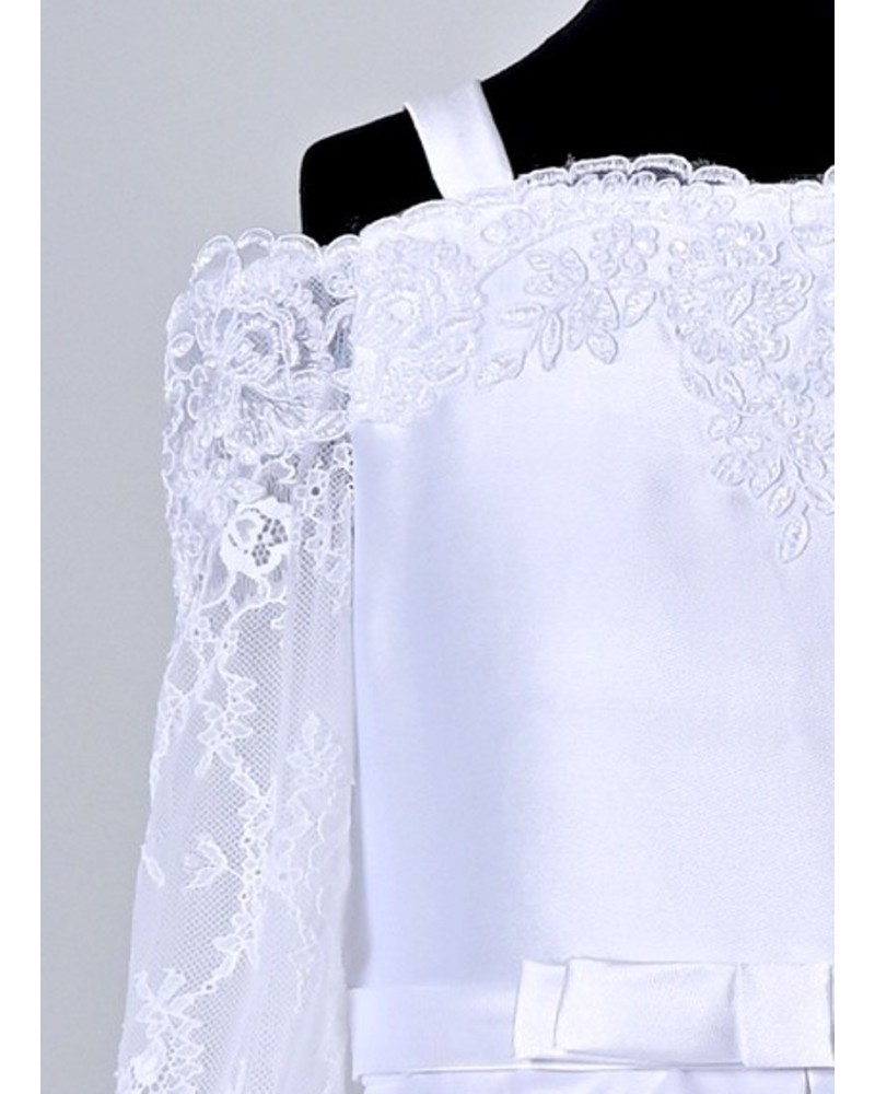 Robe communion manches dentelle - épaule dénudées - blanche