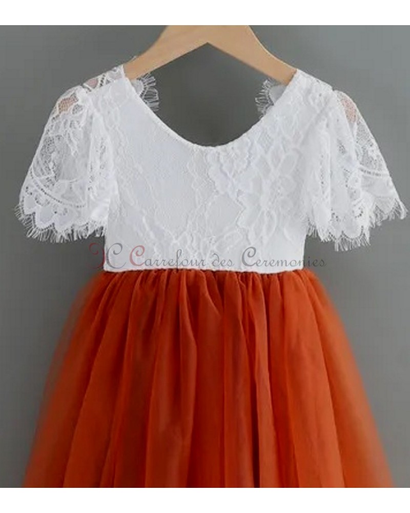 Robe cérémonie fille terracotta | Mariage dentelle et tulle