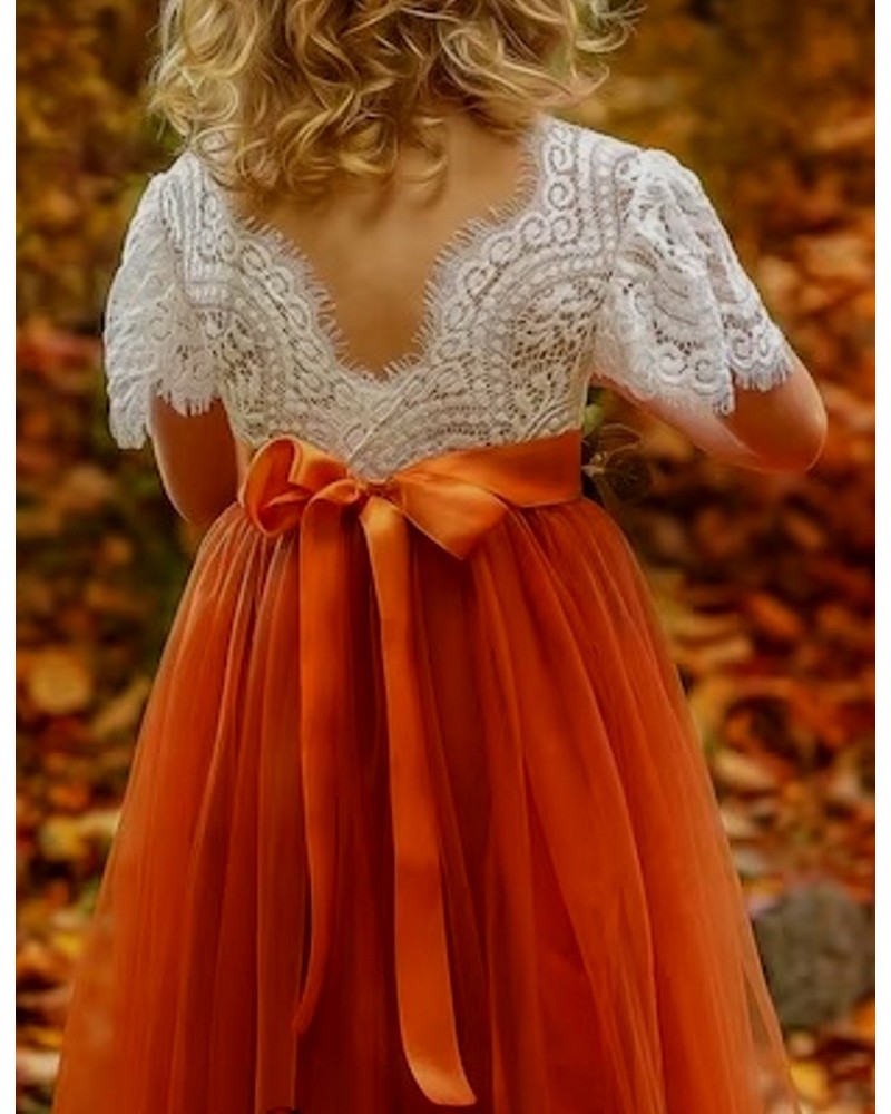 Robe cérémonie fille terracotta | Mariage dentelle et tulle